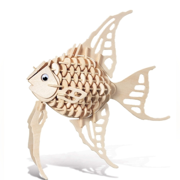 Toys | Puzzled 3d Puzzle Angel Fish Wood Craft Construction Model Kit ...